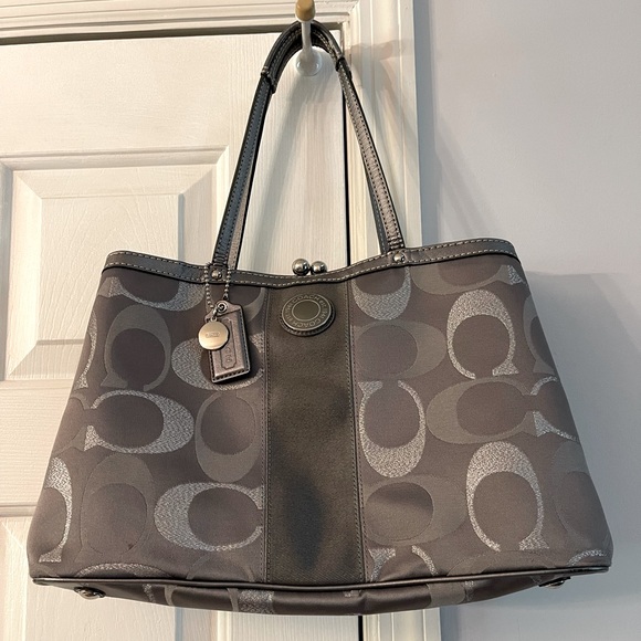 Coach | Bags | Coach Signature Gray Metallic Handbag | Poshmark